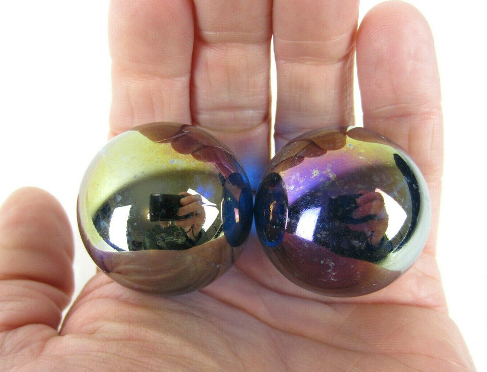 35mm Glass Marbles 2 Huge Lustered Blue Marbles - 35mm Iridescent ...