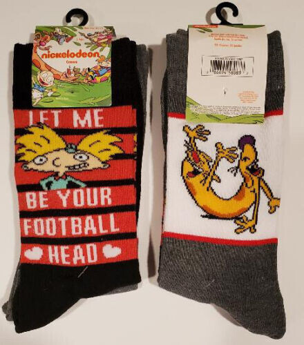 Two Pairs Nickelodeon Cartoon Crew Socks - Hey Arnold Football Head and ...