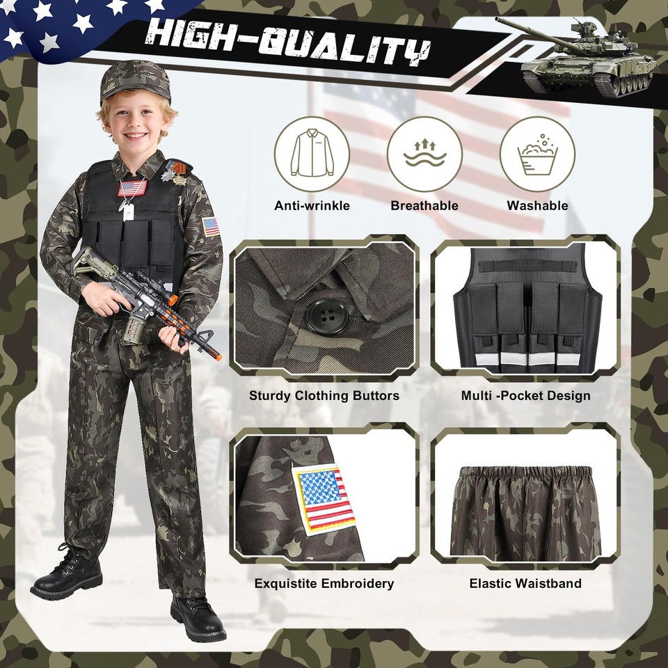 Kids Army Costume for Boys, Military Soldier Costume with Army Toys ...