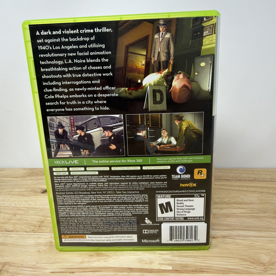 L.A. Noire (Microsoft Xbox 360, 2011) CIB Complete W/ Manual All Discs ...