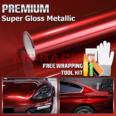 Premium Super Gloss Metallic Cherry Red Vinyl Car Wrap Sticker Decal ...