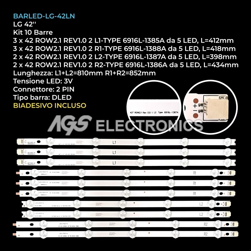 KIT 10 BARRE STRIP LED TV LG AGF78326501 AGF78435101 LG 42LN575V ...
