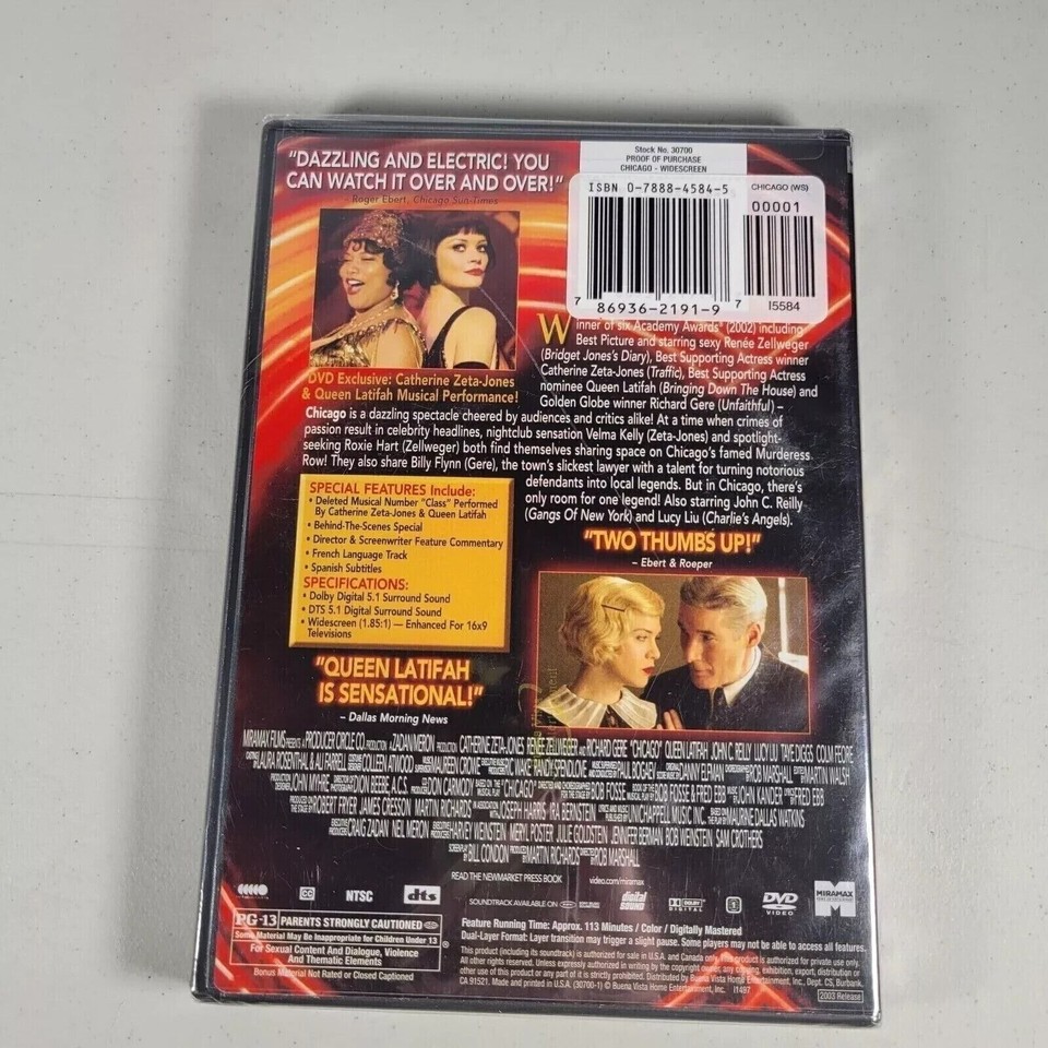 Chicago DVD NEW Musical Renee Zellweger Richard Gere Bonus Features ...