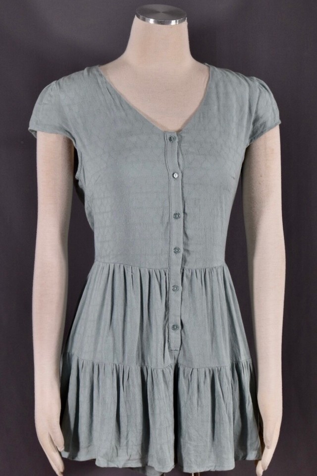 LE LIS Collection Sage Linen Textured Buttons Ruffled Romper Playsuit ...