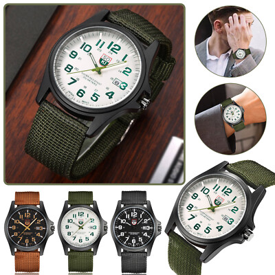 Military Army Style Men Date Canvas Strap Analog Quartz Sport Wrist ...