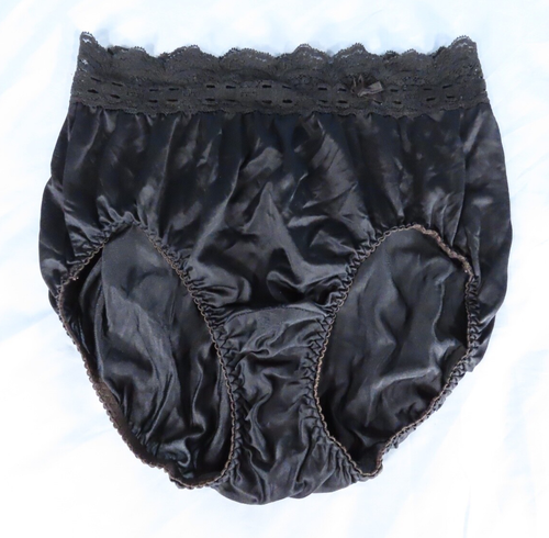 VTG OLGA 23913 Black High Cut Panties SECRET HUG LACE WAIST Sheer Silky ...