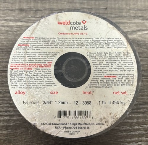 Weldcote Metals ER 5356 Aluminum Mig Welding Wire 3/64" 1.2MM 12-3958 ...