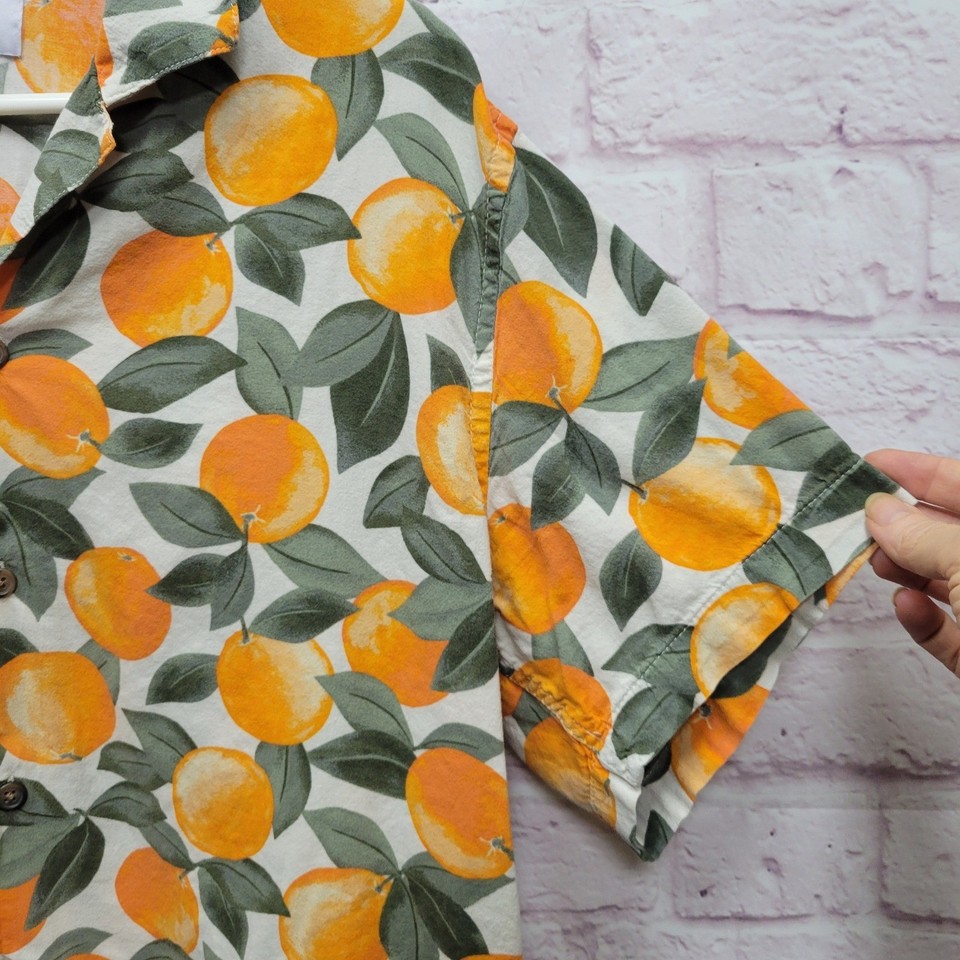 Old Navy Tropical Oranges Hawaiian Fruit Shirt Mens L Travel Camp ...