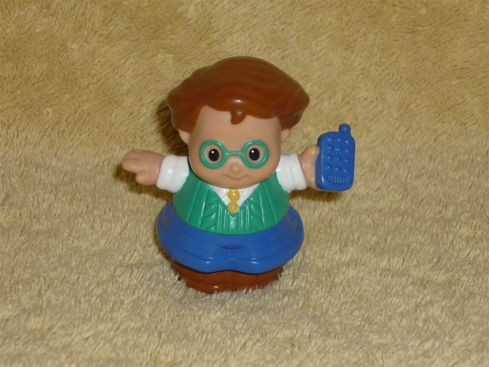 Fisher Price Little People Dad Man Boy in Teal with Cell Phone Rare | eBay