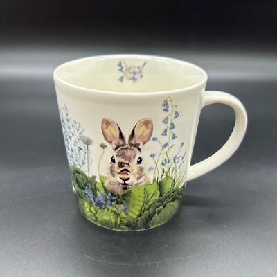 Spring Bunny Rabbit Coffee Mug Bone China Blue Bonnet Flowers Fab Funky ...