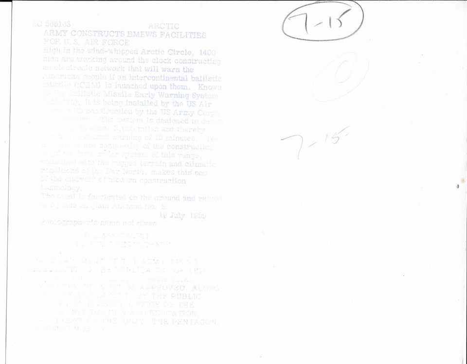 ARMY CONSTUCTS BMEWS FACILITIES FOR AIRFORCE 1959 8" X 10" B/W ORIGINL ...