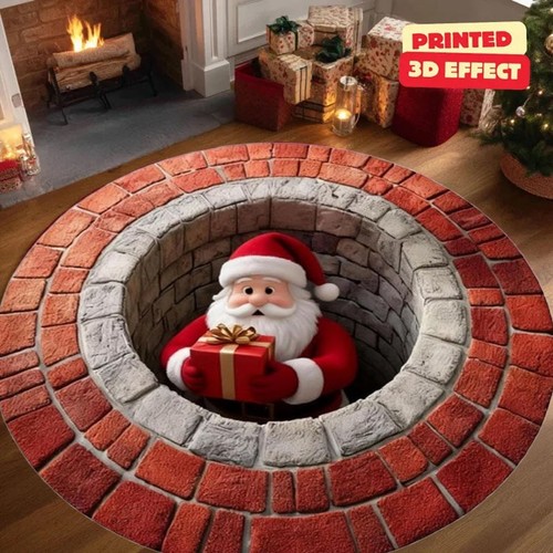 Christmas Decor Rug Mat Xmas Optical Illusion Rugs Santa Claus Holiday ...