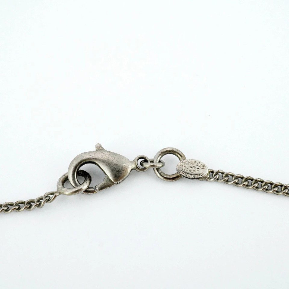 Chanel Necklace Coco Mark Round Circle Metal Silver Black Ladies #R19 ...