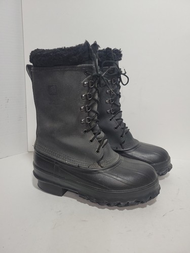 LACROSSE ICEMAN GRAY LEATHER INSULATED WINTER SNOW FIBERGLASS SHANK ...
