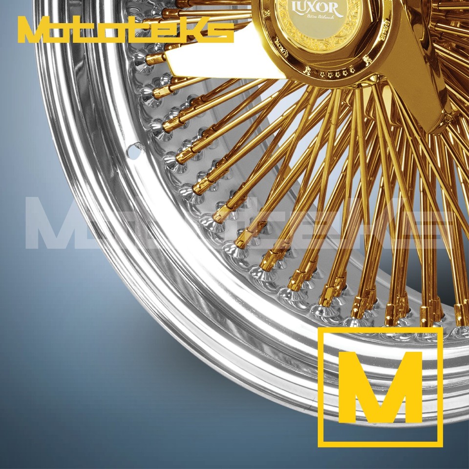 17X8 LUXOR WIRE WHEELS 100 STRAIGHT STD RIMS 24K CENTER GOLD WHEEL SET ...
