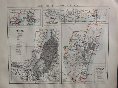1900 Victorien Carte ~ Aden Perim Île Calcutta Ville Plan Madras ...