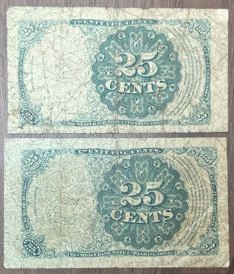 Lot Of Two Fifth Issue 25 Cents US Fractional Currency Notes | eBay