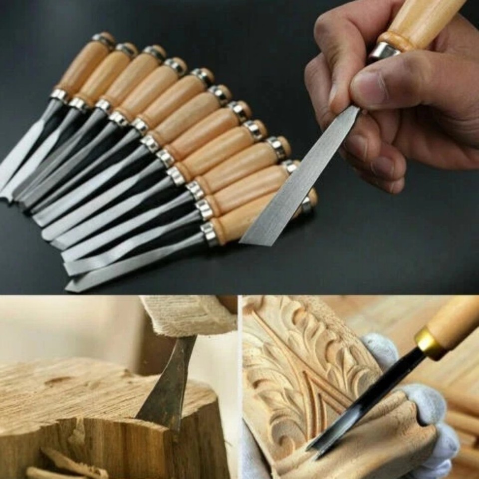 12Pcs Wood Carving Chisel Tool Set Woodworking Gouges DIY Detailed Hand ...