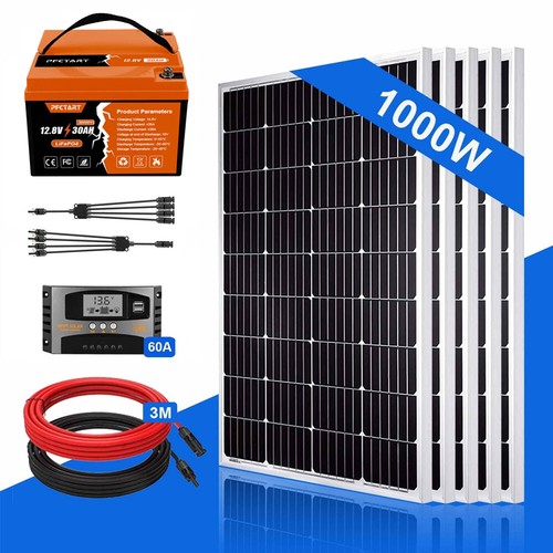 PFCTART 1000W 12V Solar Panel Kit Off-grid for Home RV Boat Caravan ...
