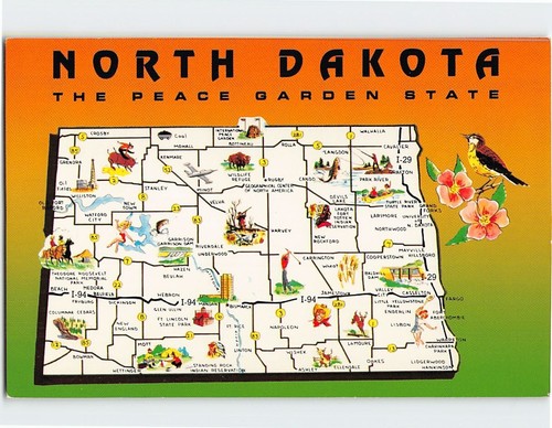Postcard Map & Attractions North Dakota USA | eBay