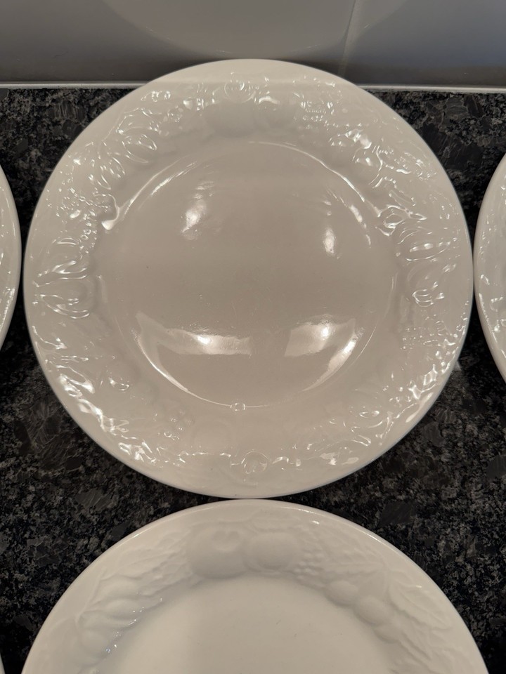 Vintage 6 Fruit de Blanc White 7 5/8" Salad Plates-Raised Fruit Rim | eBay