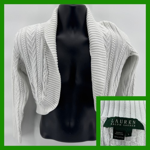 Lauren Ralph Lauren Cable Knit Cropped Cardigan Sweater White Shawl ...