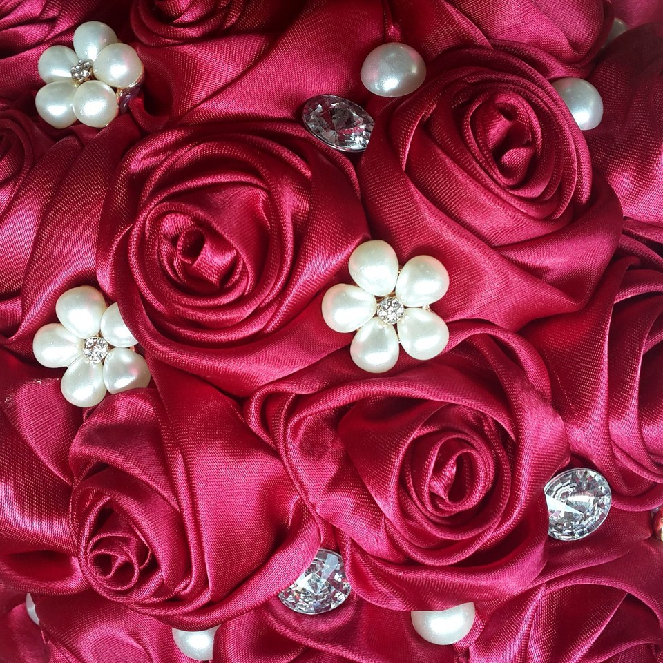Lot 24pc Wine Red 2" Satin Ribbon Rose Flower DIY Wedding Bridal ...