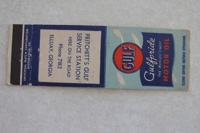 g599 Matchbook cover Vintage Pritchetts Gulf Gas Ellijay Georgia GA ...