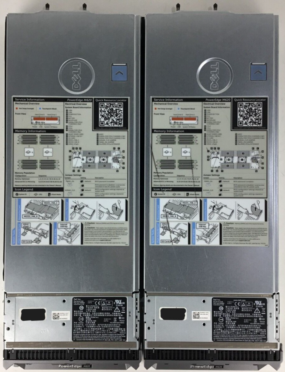 LOT OF 2 Dell PowerEdge M620 Blade 2x CPU 0F9HJC Intel Xeon E5-2640 2 ...