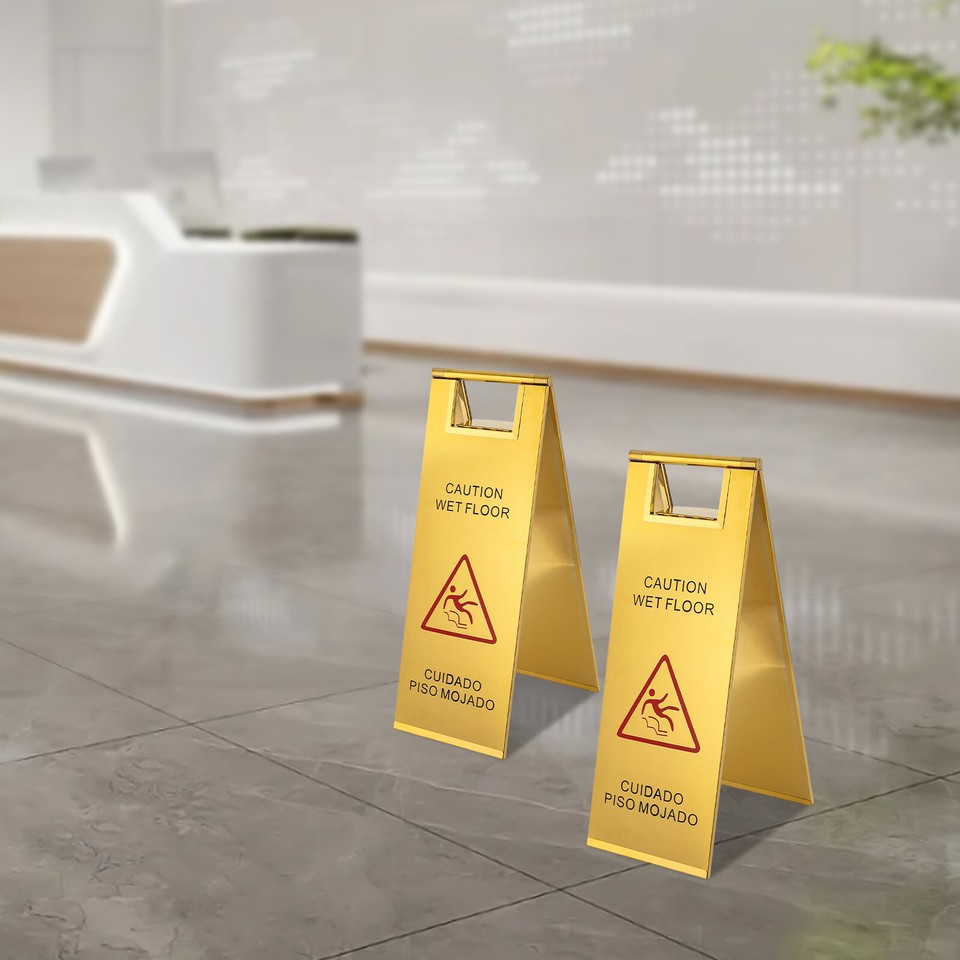2Pcs Stainless Steel Wet Floor Sign Caution Wet Floor Sign Safety ...