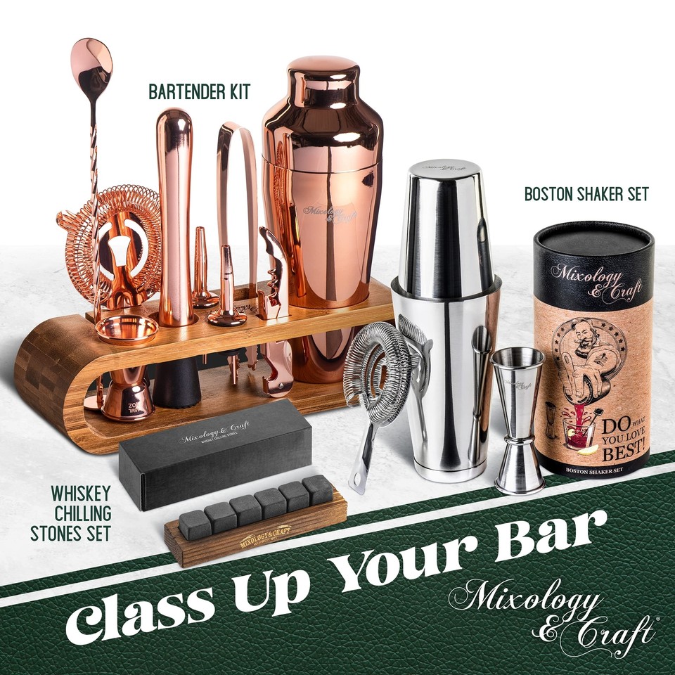 Mixology Bartender Kit: 10-Piece Bar Tool Set with Bamboo Stand ...