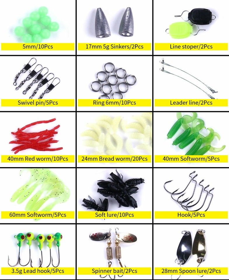 110x Fishing Accessories Lures Gear Bass Bait Hooks Tackle Box Set ...