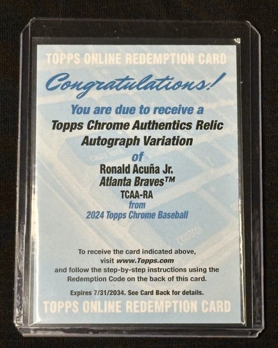 Autograph Relic 🔥Ronald Acuña Jr. 2024 Topps Chrome Redemption Card | eBay