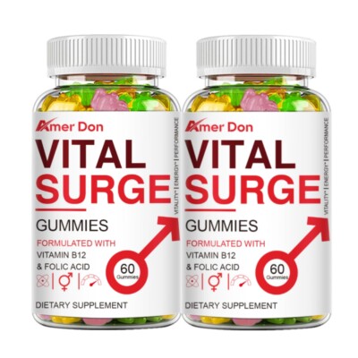 2 Bottles Vital Surge Male Gummies,Vital Surge Testo Support Gummy (120 ...