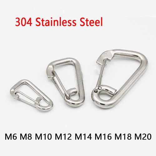 A2 304 Stainless Steel Carabiner Clip Snap Spring Hook Eyelet M6 M8 M10 ...