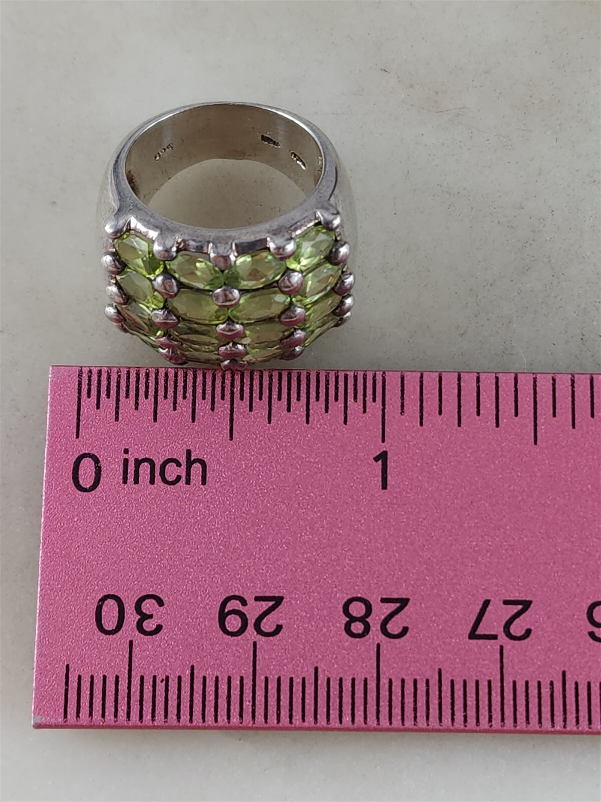 FAS Vintage Sterling Silver Green Gemstones Ring Size… - Gem