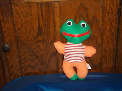 ACME VINTAGE GREEN FROG WITH ORANGE ARMS & RED STRIPED CHEST PLUSH | eBay