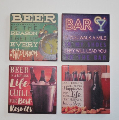 CARSON Absorbent Stoneware Coasters Set of 4 Beer Bar Cork Back New ...
