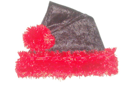 24" BLACK Santa hat with RED faux fur ball & trim goth con gothic ...