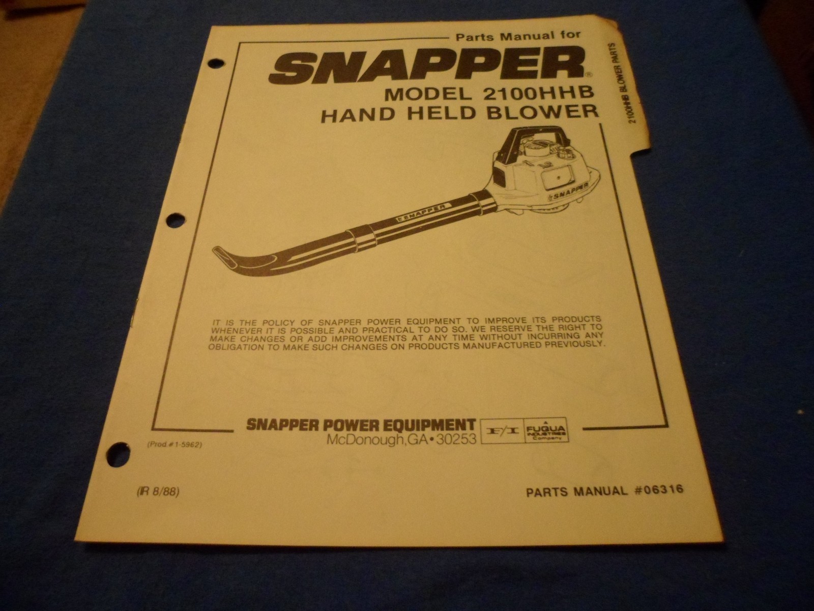 (DRAWER 22) Snapper 2100HHB Hand Held Blower Parts Manual 06316 | eBay