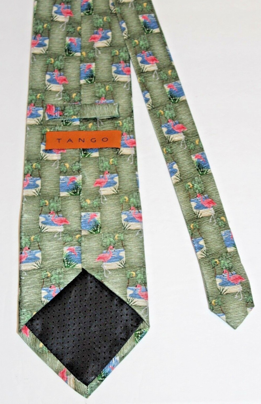 TANGO Green All Silk Men's Novelty Tie Pink Flamingos Blue Water FREE ...