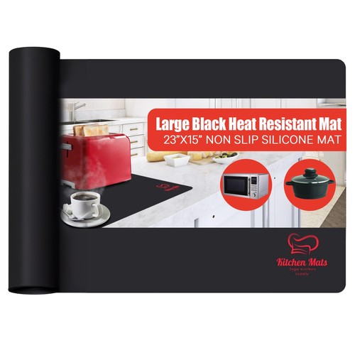 Large Black Heat Resistant Mat For Kitchen Countertop, 23”x15”, Protect ...