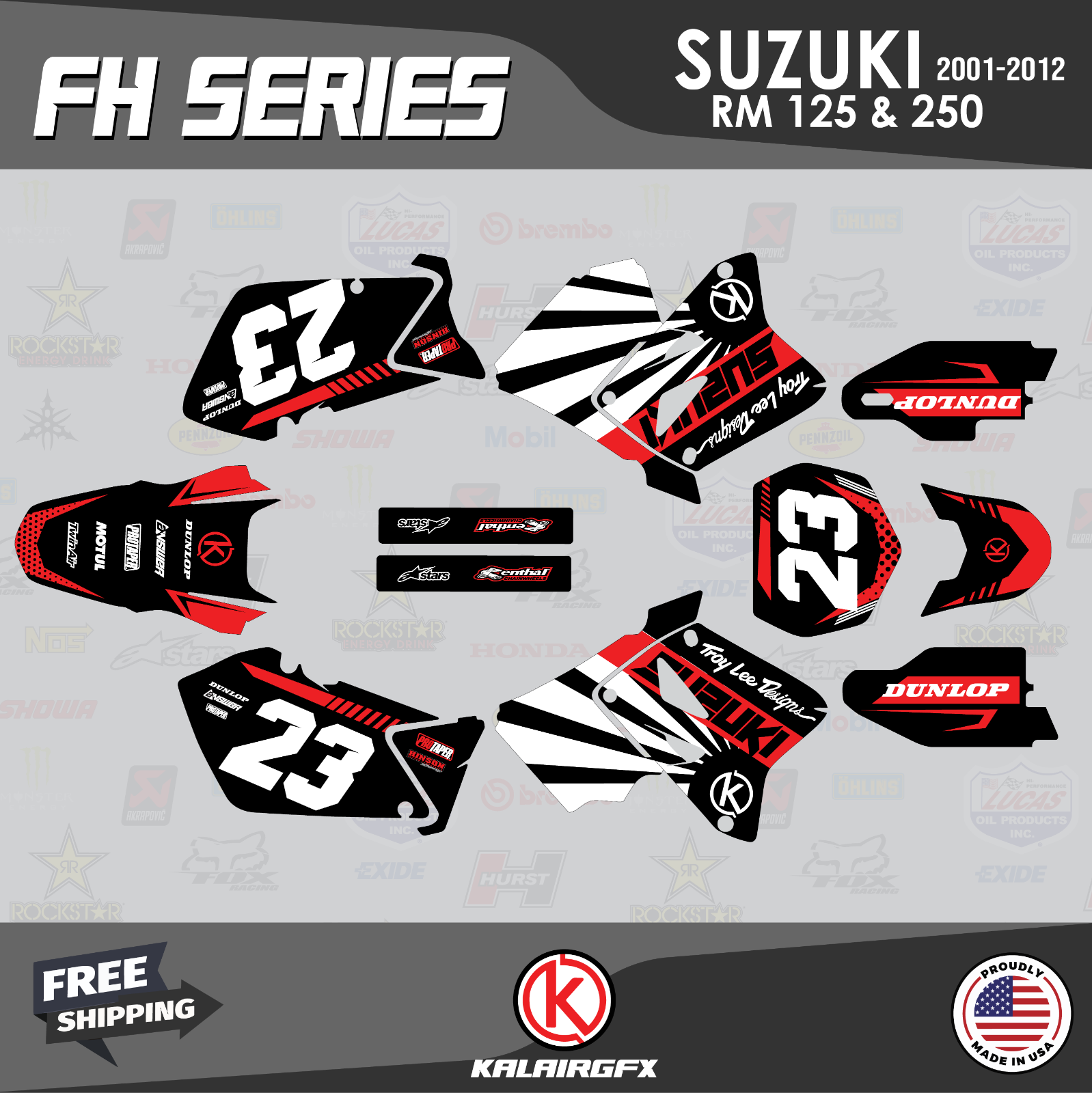Graphics Kit For Suzuki RM125 RM250 (2001-2012) RM 125 RM 250 FH - Red ...