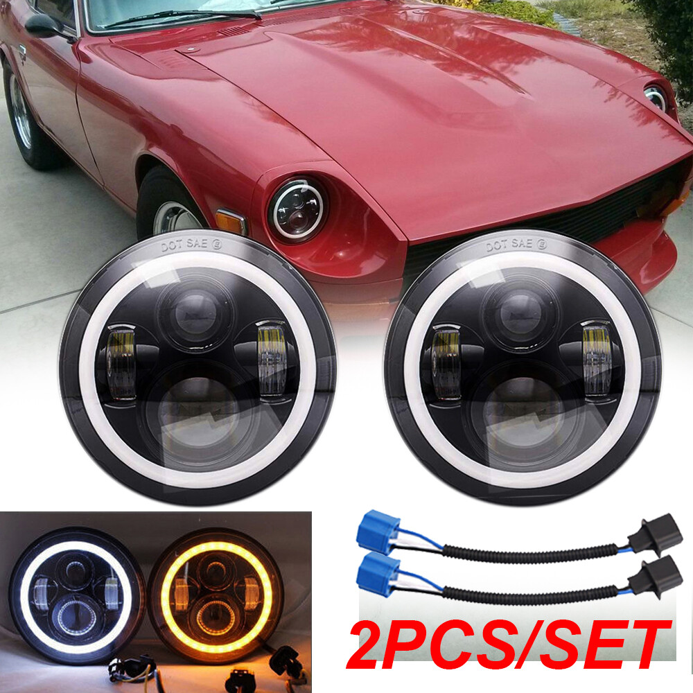 Pair 7 inch H6024 LED Headlights Halo Angel Eyes For Datsun 240Z 260Z ...