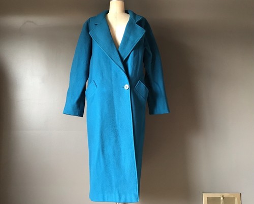 Vintage Turquoise Teal Full Length Statement Wool Trench Coat Overcoat ...