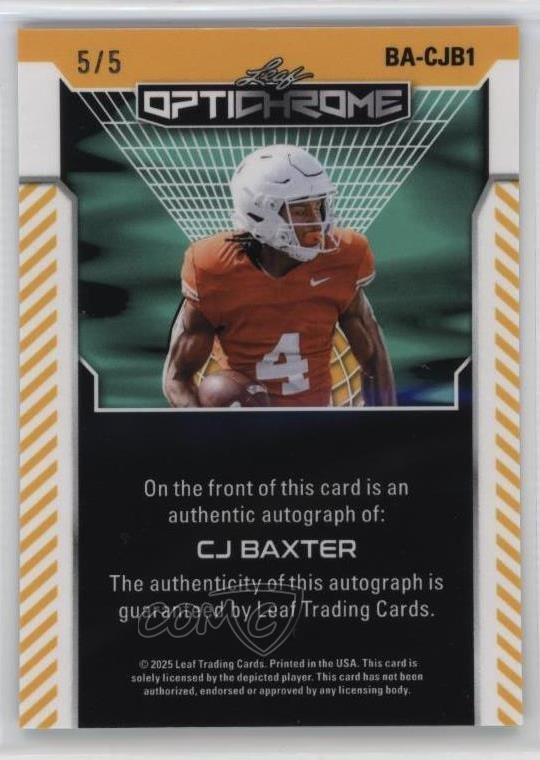 2025 Leaf Optichrome Auto Purple Prismatic 5/5 CJ Baxter #BA-CJB1 Auto ...