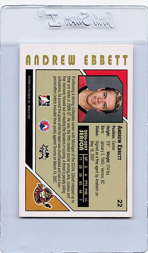 2007/08 In the Game #22 Andrew Ebbett Senators Signed Auto *H5624 | eBay