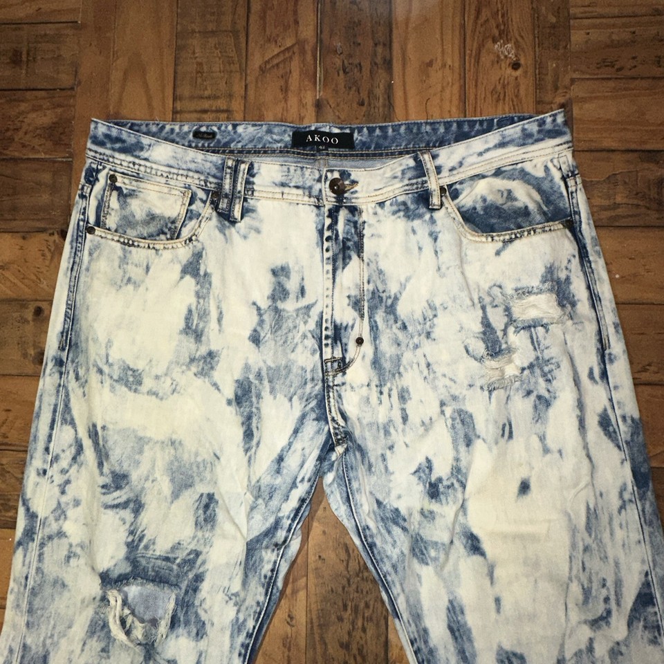 AKOO No Rivals Jeans Mens Size 42W 34L Bleached Paint Hip Hop Baggy | eBay