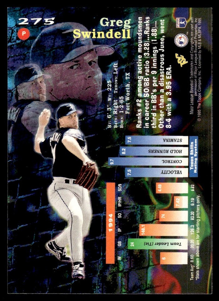 1995 Topps Stadium Club World Series Greg Swindell Houston Astros #275 ...