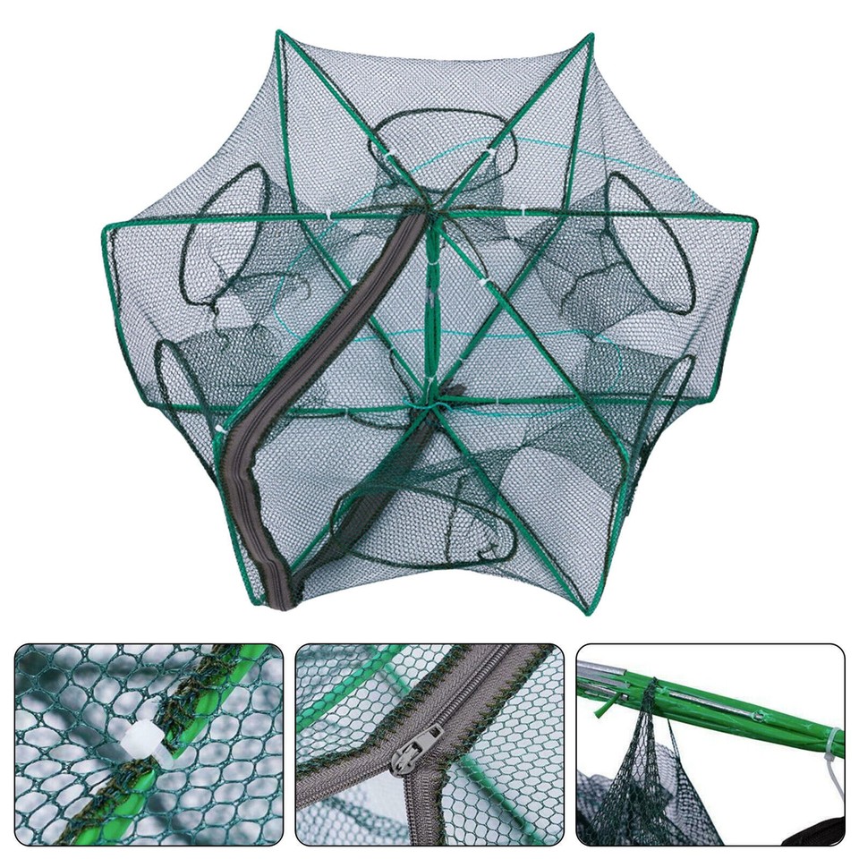 6 Holes Foldable Fishing Net Shrimp Cage Crab Crayfish Prawn Trap Cast ...